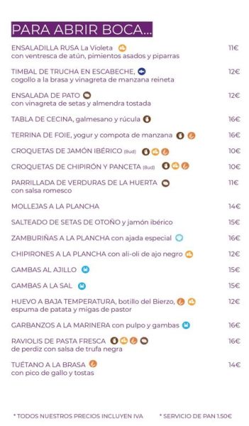 El Restaurante La Violeta estrena carta incorporando los sabores del ...